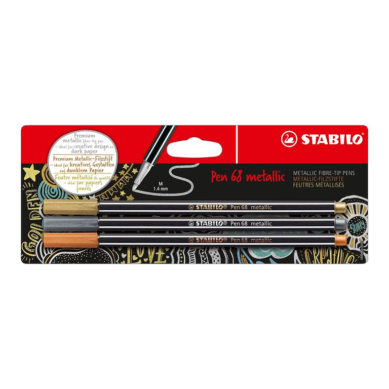 Metalik flomasteri STABILO Pen 68 metallic 1/3 blister