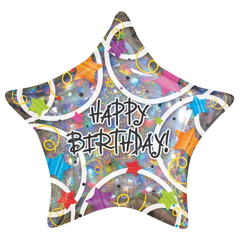 Folija balon 43cm Happy Birthday Stars