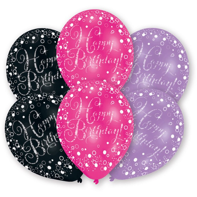 Gumeni baloni 27 cm Sparkling Pink Happy Bday 1/6