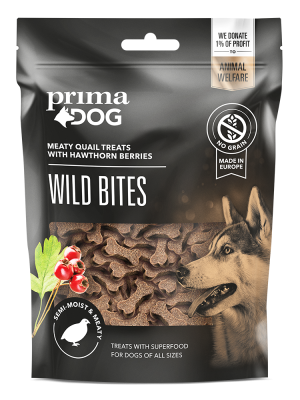 PRIMA DOG WILD BITES 150G- prepelica i glogove bobice