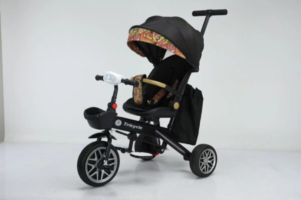 SKLOPIVI tricikl Baby Travel TS-10 sa rotacijom sedišta, podesivim naslonom, muzikom i svetlom – crni
