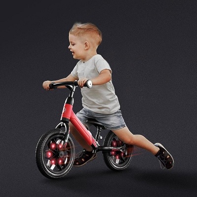 Balans bicikl QPlay Spark sa LED svetlima i punim gumama – crveni, 7543