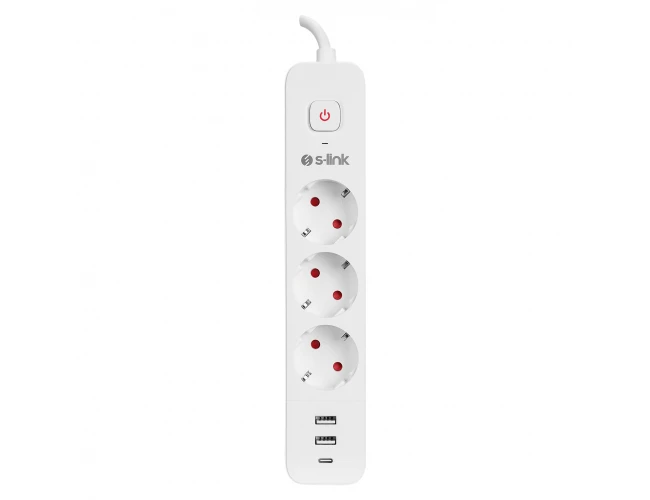 S-link SPG03TC beli produžni kabl sa prenaponskom zaštitom 3 utičnice+3xUSB 1.5m