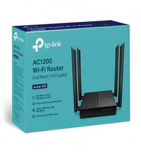 Wireless Router TP-Link Archer C64 AC1200 MU-MIMO 4x ext antena1WAN4LAN