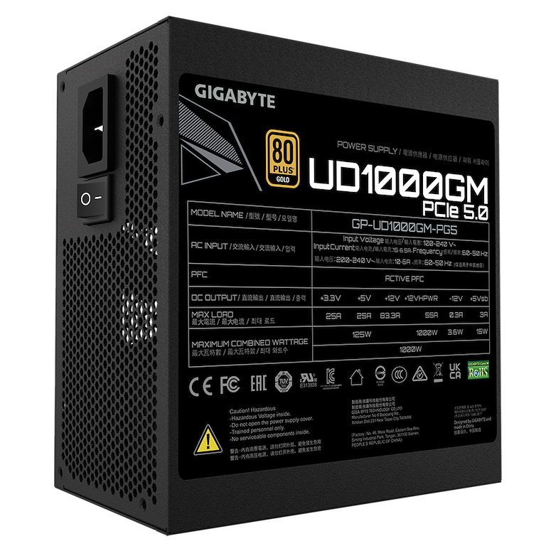 1000W 80 PLUS Gold certified, Support PCIe Gen 5.0 graphics card, Fully modular design, Ultra Durabl