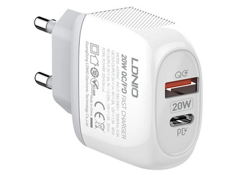 LDNIO A2313C 20W Wall charger + USB C - Lightning cable v2 white