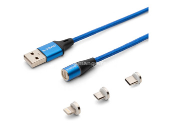 SAVIO USB Lightning + Micro USB + USB Type C Converter Blue 2m CL-157
