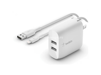 BELKIN WCD001VF1MWH Dual USB-A Wall Charger 24W + Lightning to USB-A Cable