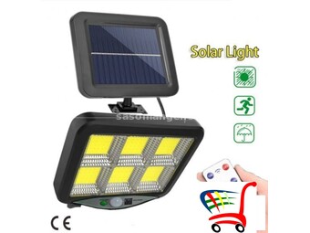 Solarni reflektor sa PIR senzorom i panelom 128 LED 6 COB - Solarni reflektor sa PIR senzorom i p...