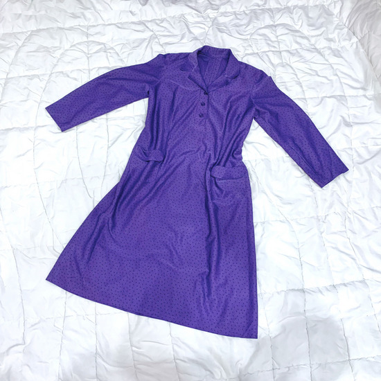 442. Ljubicasta maxi vintage retro haljina, kragna