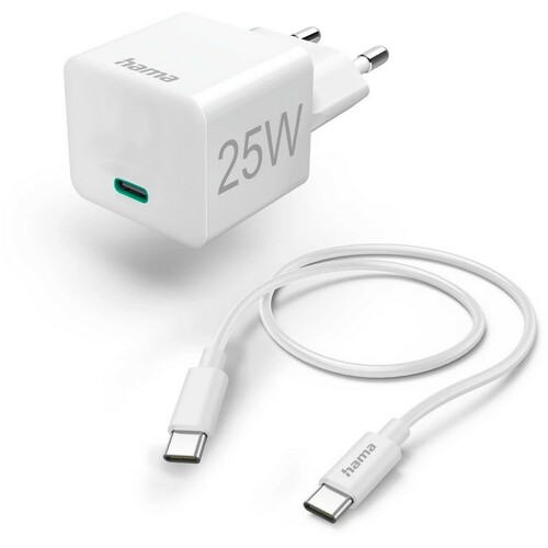 HAMA Mini brzi punjac sa USB-C kablom, PD, 25W, 1.5m, beli