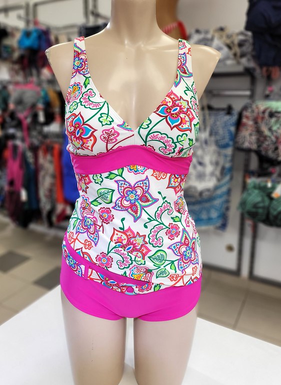 Dvodelni kupaci kostim TANKINI, beli cvetni