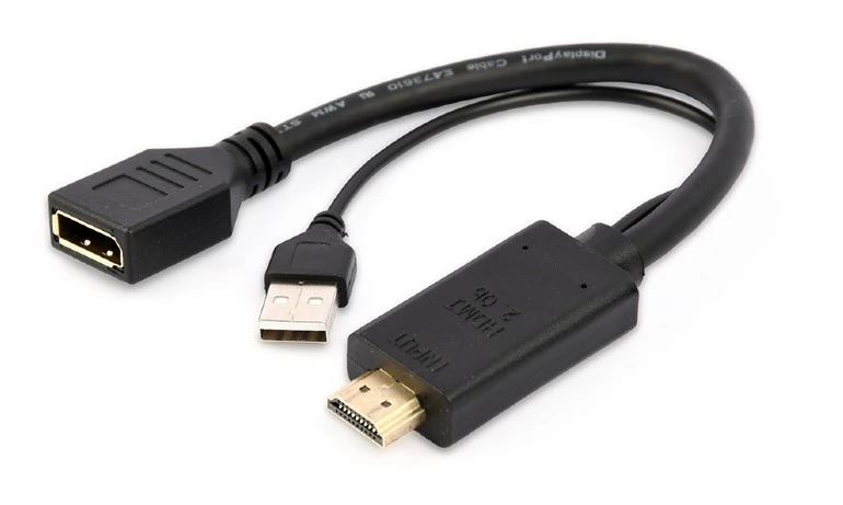 Gembird (A-HDMIM-DPF-01) adapter HDMI (muški) na DisplayPort (ženski) + USB napajanje 10cm crni