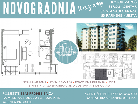 Novogradnja stan sa jednom spavaćom 41.90m2 Kotor Varoš