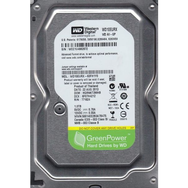 WD HDD 3.5 * 1TB 10EURX AV-GP Green IntelliPower