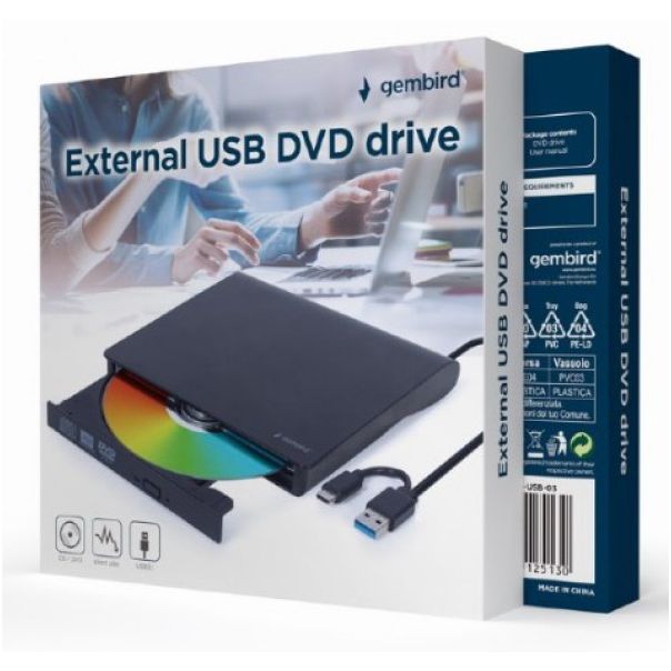 GEMBIRD DVD-USB-03 eksterni USB DVD drive Citac-rezac, USB + USB-C, black