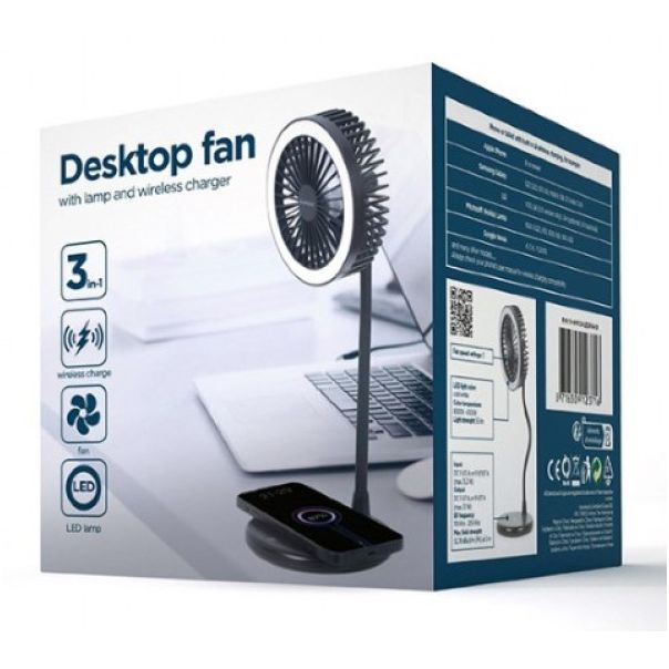 GEMBIRD TA-WPC10-LEDFAN-01 Desktop ventilator sa lampom i bezicim punjacem