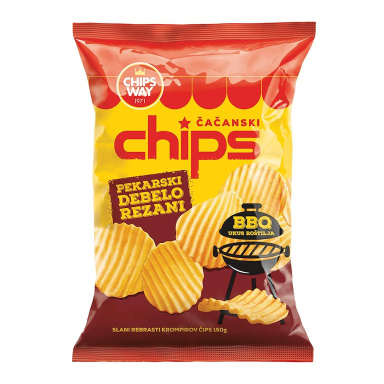 Chips way čips pekarski debelo rezani bbq 150g chips way
