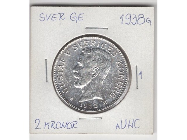 Švedska SVERIGE 2 Kronor 1938 aUNC, srebro