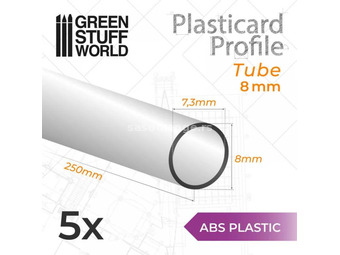 GREEN STUFF WORLD ABS Plasticard - Profile TUBE plastic tube 250x8mm 5 pieces set