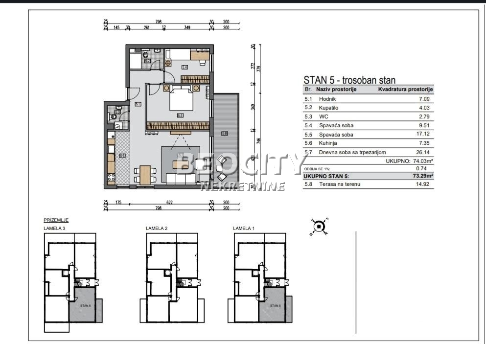 Trosoban stan, 74 m2, Zemun, Cara Dušana ID: 100509