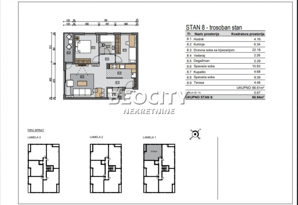 Trosoban stan, 67 m2, Zemun, Cara Dušana ID: 100510