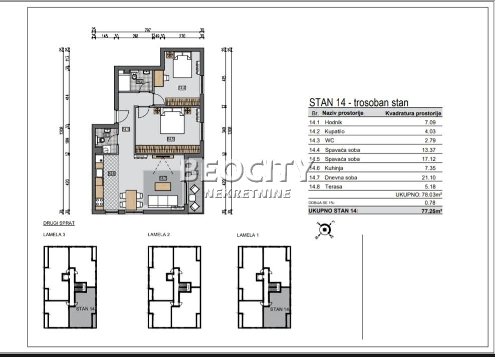 Trosoban stan, 78 m2, Zemun, Cara Dušana ID: 100512