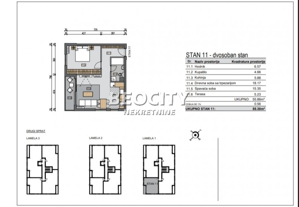 Dvosoban stan, 56 m2, Zemun, Cara Dušana ID: 100506