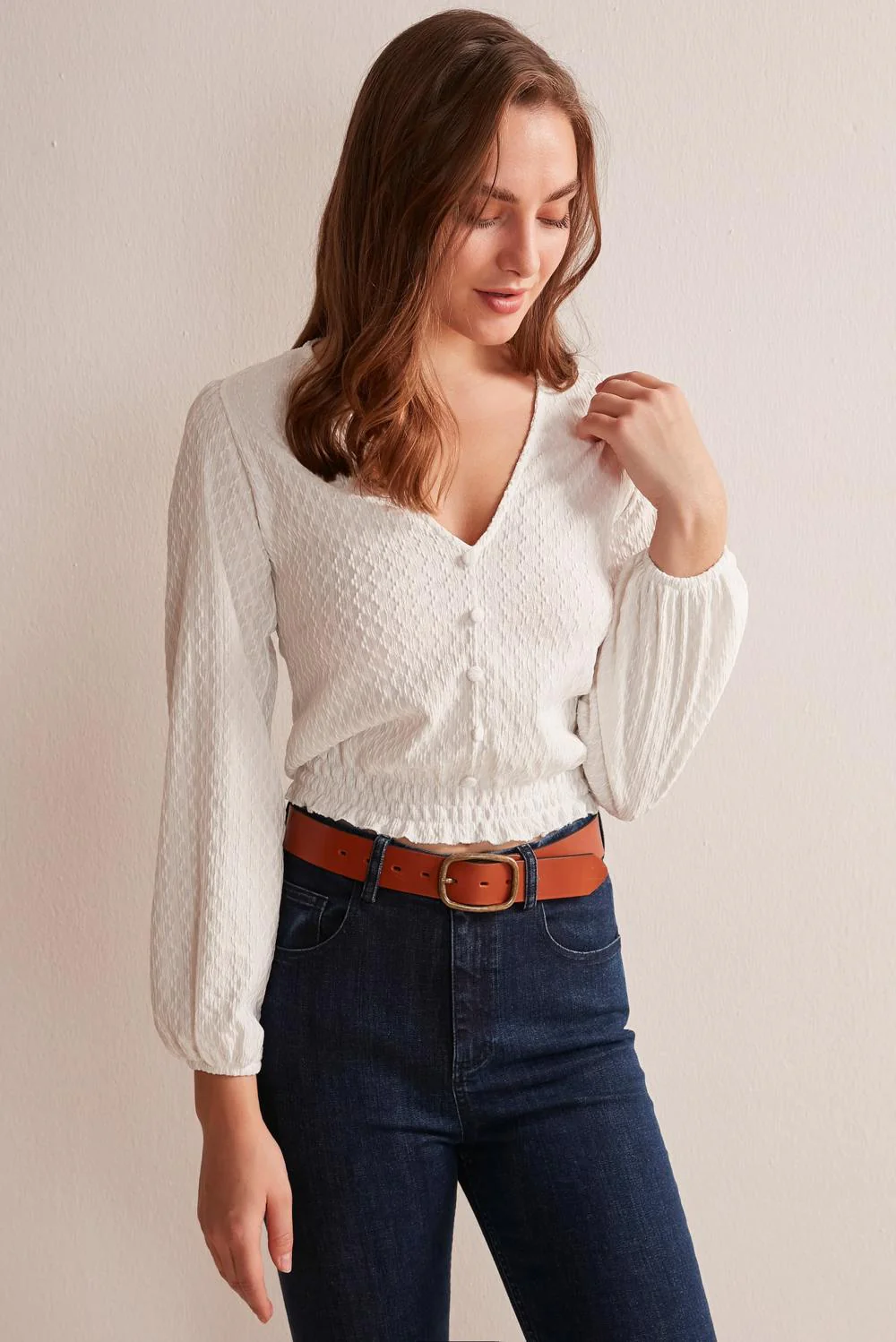 V Neck Knitted Blouse