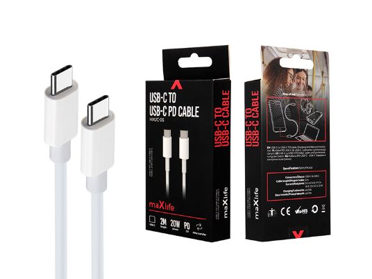 Maxlife kabl USB-C - USB-C 2,0 m 20W beli