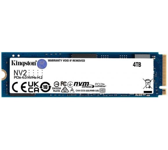 Kingston - M.2 NVMe 4TB SSD, NV2, PCIe Gen 4x4, Read up to 3,500 MB/s, Write up to 2,800 MB/s, (single sided), 2280