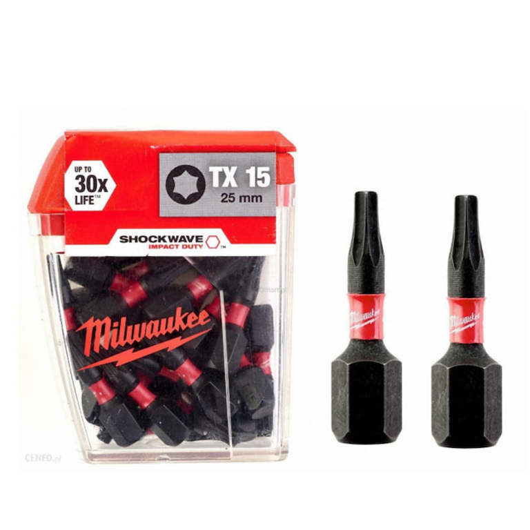 Milwaukee Set udarnih bitova TX ojačani – TX15 x 25 mm, 25 kom, 4932430873