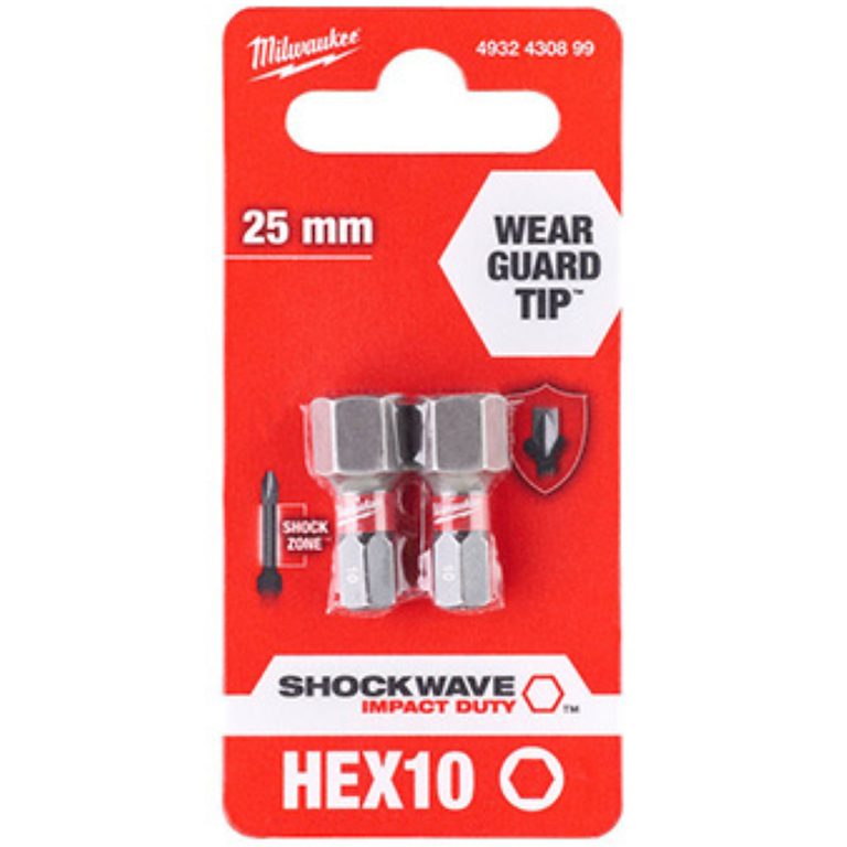 Milwaukee Udarni bitovi HEX 10 x 25 mm, Shockwave, 2 kom, 4932430899