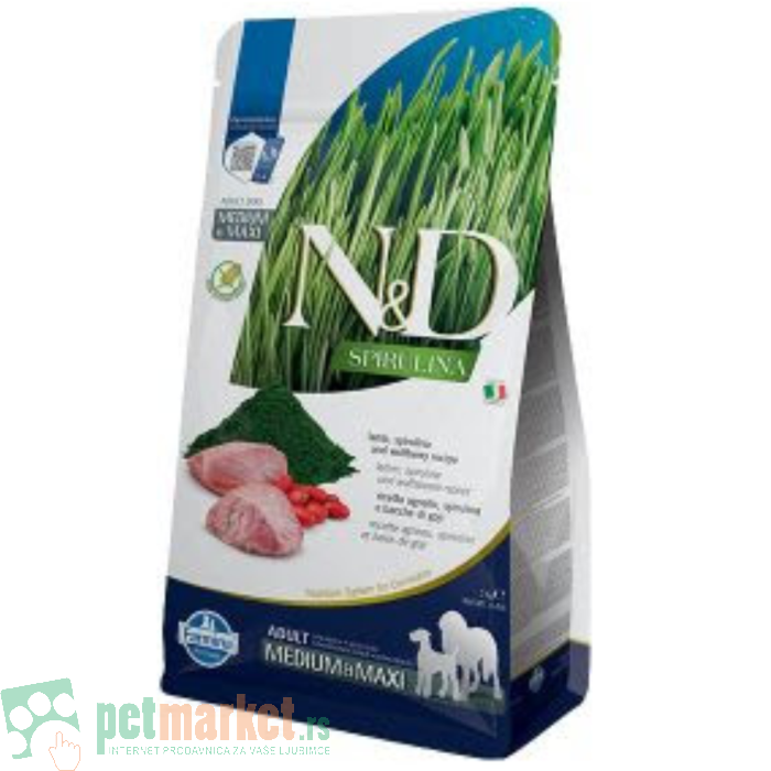 N&D Spirulina: Hrana za odrasle pse srednjih i velikih rasa Medimu/Maxi Adult Jagnjetina, 7 kg