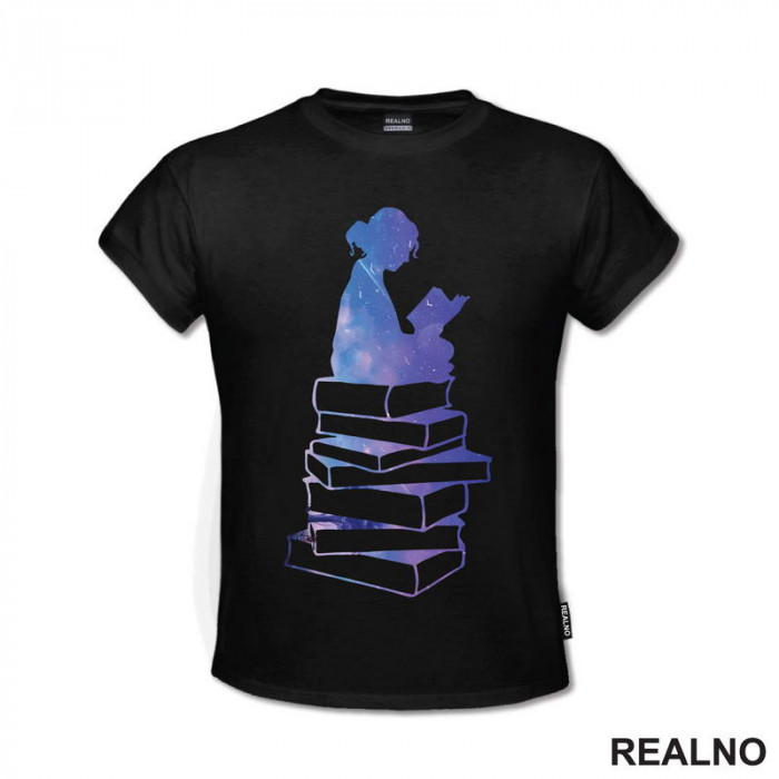 GIRL READING - SILHOUETTE - COLORS - BOOKS - ČITANJE - KNJIGE - MAJICA