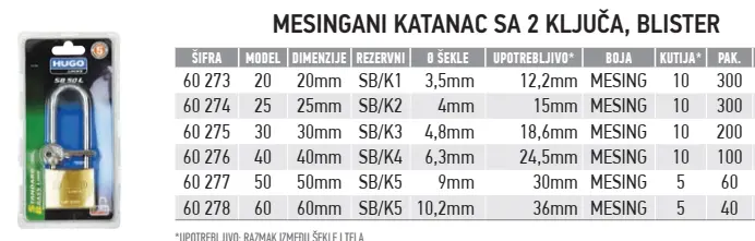 HUGO LOCKS Mesingani katanac sb50l 50mm