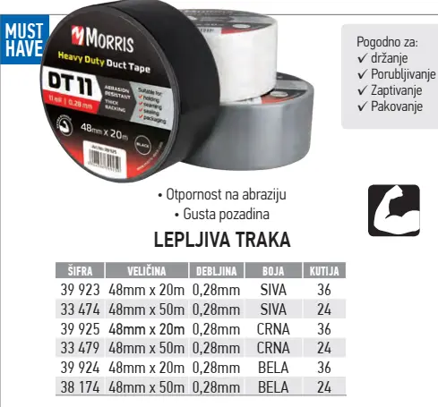 MORRIS Lepljiva traka duct 48mmx20m bela