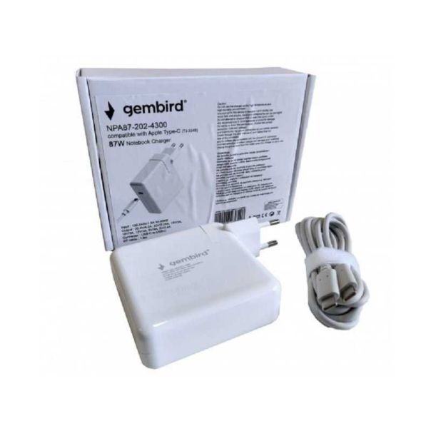 GEMBIRD NPA87-202-4300 (TJ-354B Apple Type-C/USB-C) punjač za MacBook 87W-20,2V-4.3A, USB Type-C 40090