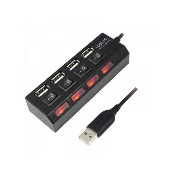 LOGILINK USB 2.0 HUB, 4-port, On/Off, crni