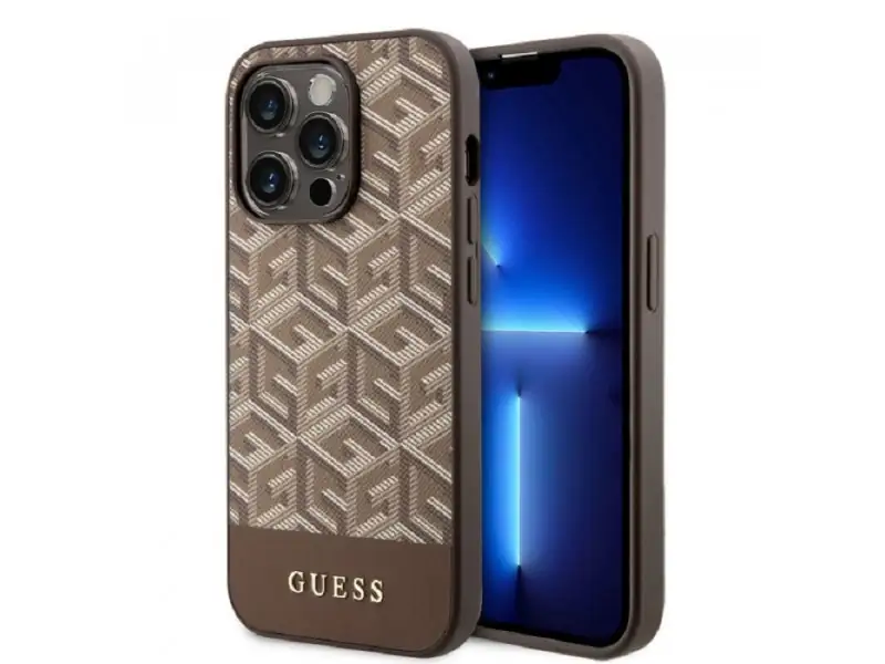 GUESS MASKA ZA IPHONE 14 PRO GCUBE PU STRIPES BROWN MAGSAFE