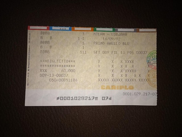 AC Milan - Olimpija Ljubljana 16.09.1992. ulaznica