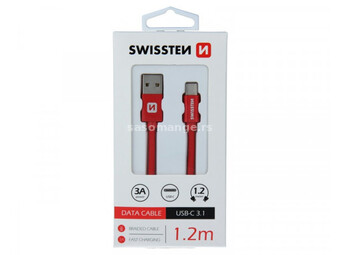 SWISSTEN Data kabl tekstil USB na TIP C 1.2m crveni