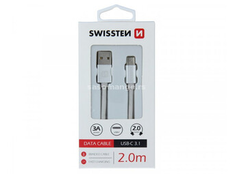 SWISSTEN Data kabl tekstil USB na TIP C 2m srebrni