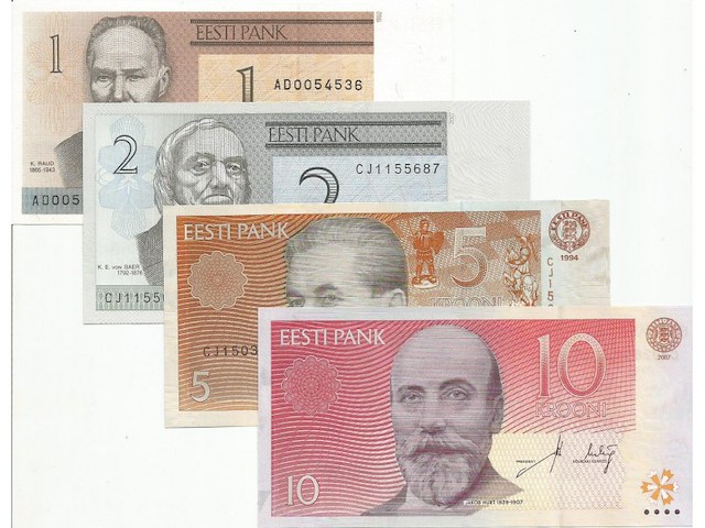 Estonia 1 - 2 - 5 -10 krooni 1992-2007. UNC set