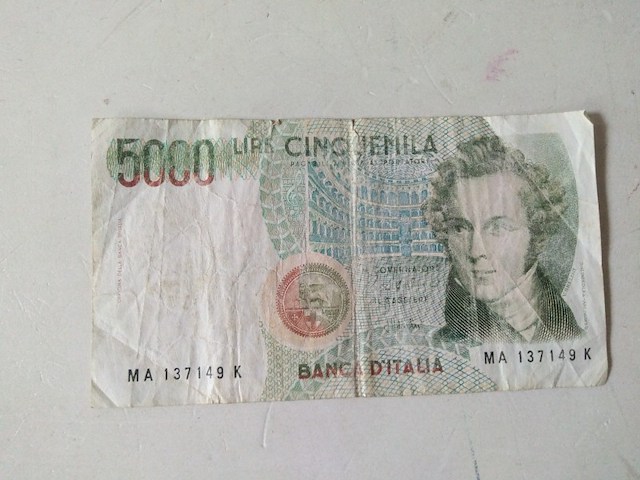 5000 LIRA Italija,    1985.