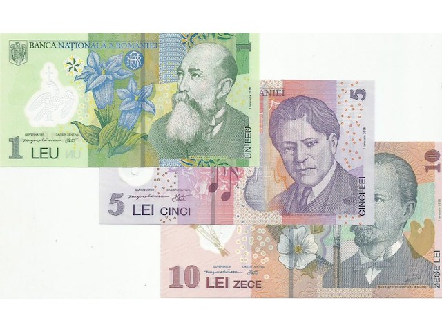 Rumunija 1 - 5 - 10 lei  2019/22. UNC polimer set