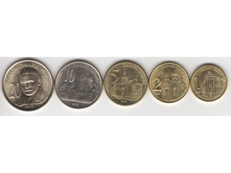 SRBIJA 1, 2, 5, 10 i 20 Dinar 2012 UNC/BU Mihajlo Pupin