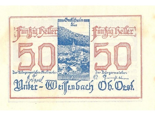 Austrija 50 heller 1920 aUNC notgeld Unterweissenbach