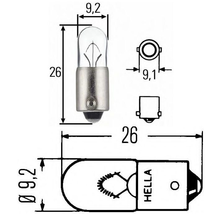 Sijalica 12V - 4W T4W (postolje: BA9s) HELLA