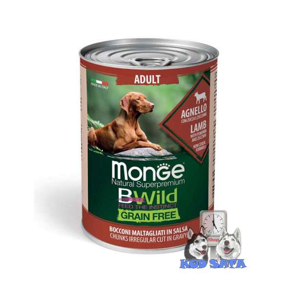 Monge Bwild Grain Free Konzerva Za Odrasle Pse Jagnjetina 400g